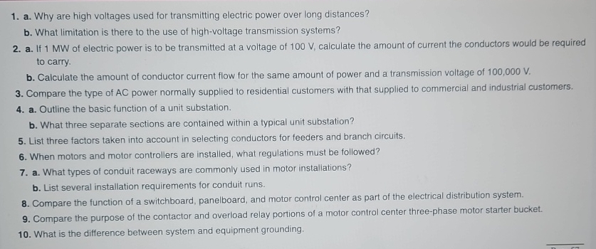 Solved a. ﻿Why are high voltages used for transmitting | Chegg.com