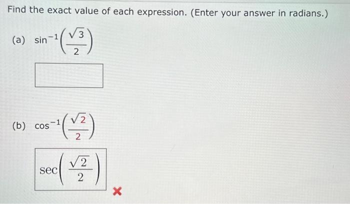 Solved Find the exact value of each expression. (Enter your | Chegg.com