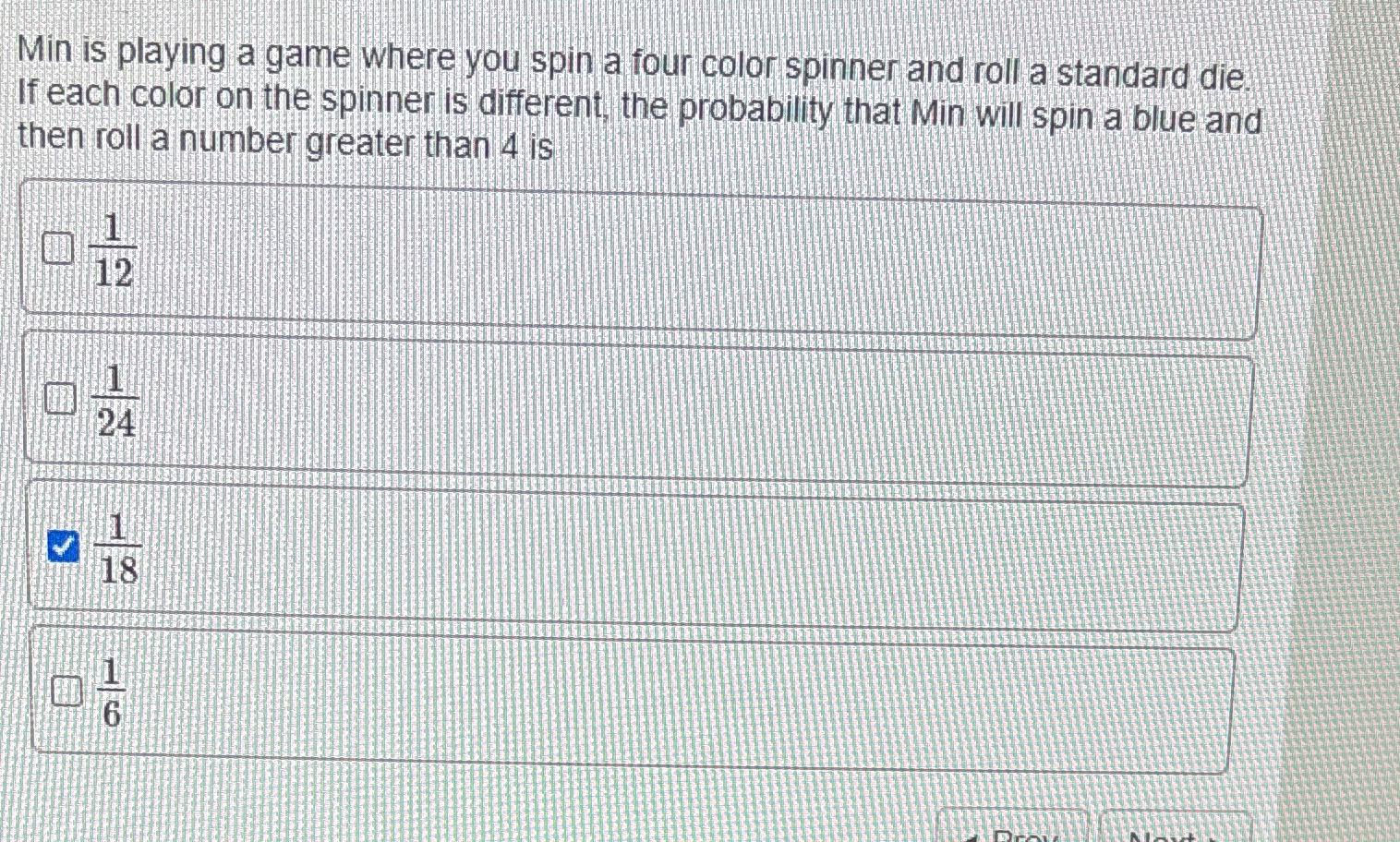 Solved Min is playing a game where you spin a four color | Chegg.com