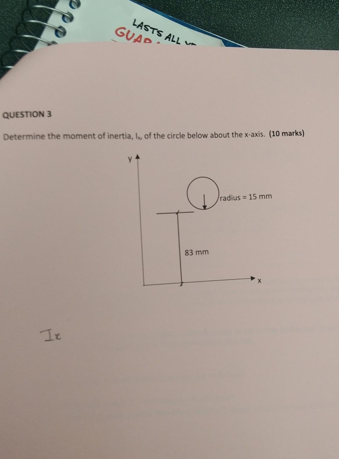 Solved Determine the moment of inertia, Ix, of the circle | Chegg.com
