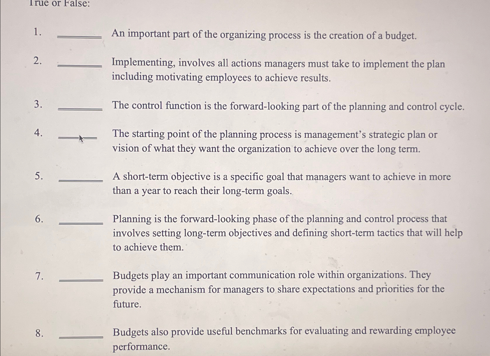 Irue or False: ﻿An important part of the organizing | Chegg.com