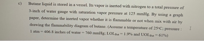 c) Butane liquid is stored in a vessel. Its vapor is | Chegg.com
