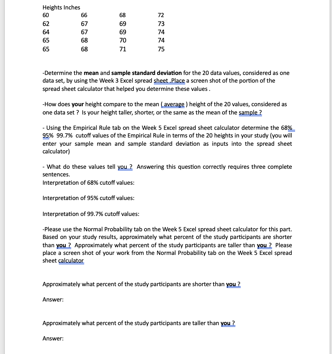 Solved Heights Inches-Determine the mean and sample standard | Chegg.com
