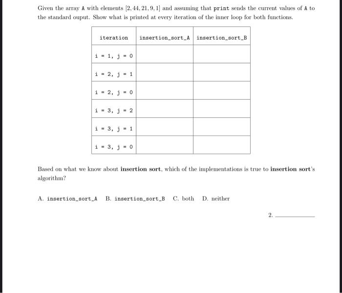 Solved 2. Basic Sorting Algos Imp. Awareness Consider the | Chegg.com