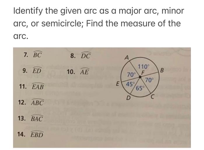 Solved Identify the given arc as a major arc, minor arc, or | Chegg.com