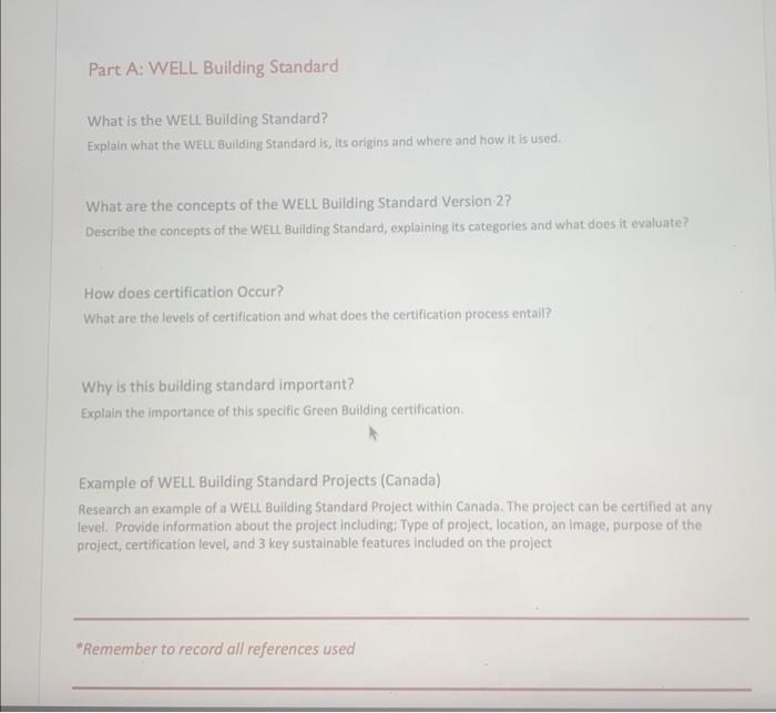 Solved Part A: WELL Building Standard What is the WELL | Chegg.com