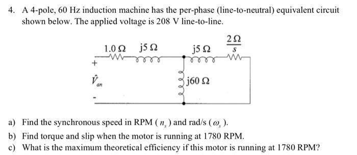 Solved 4. A 4-pole, 60 Hz induction machine has the | Chegg.com