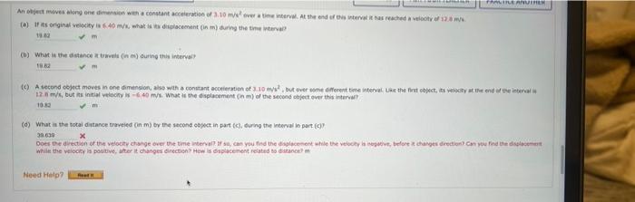 ALERI An object moves along one dimension was | Chegg.com