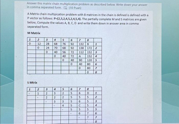 Solved A Matrix Chain Multipication Problem With 8 Matrices 