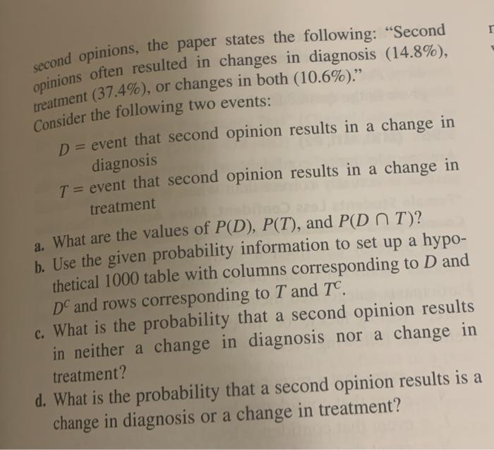 Solved 5.88 (M4) A study of the impact of seeking a second | Chegg.com