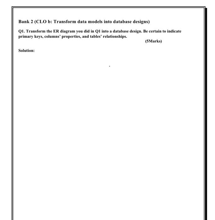 Solved Bank 1 (CLO c: Create data models using the | Chegg.com