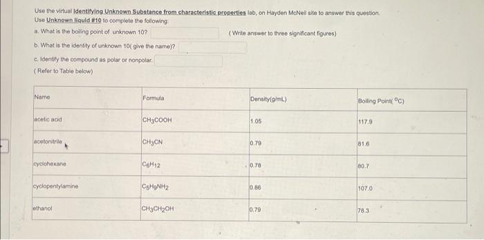Use the virtual identifying Unknown Substance from | Chegg.com