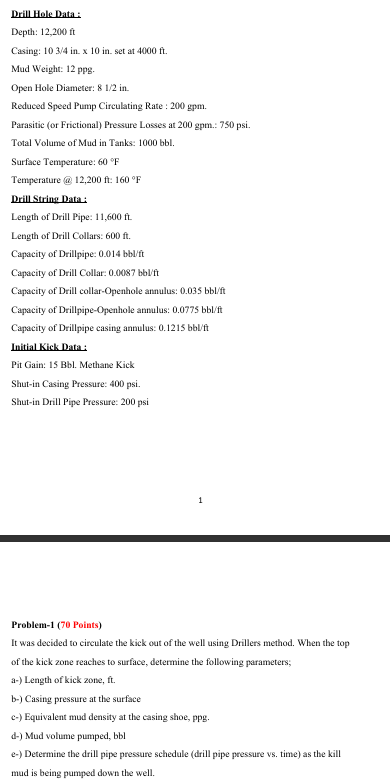 Solved DrillHole Data:Depth: \( 12,200 \mathrm{ft} \)Casing: | Chegg.com