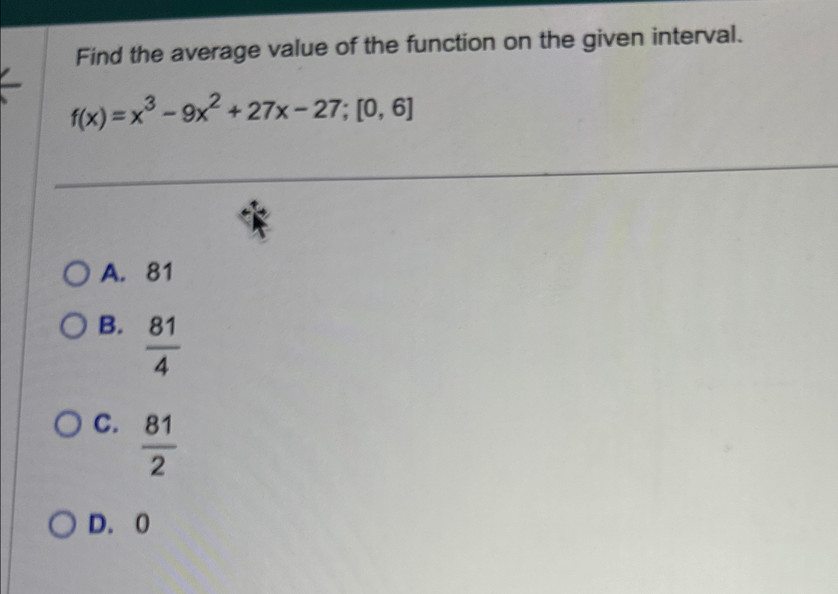 Solved Find the average value of the function on the given | Chegg.com
