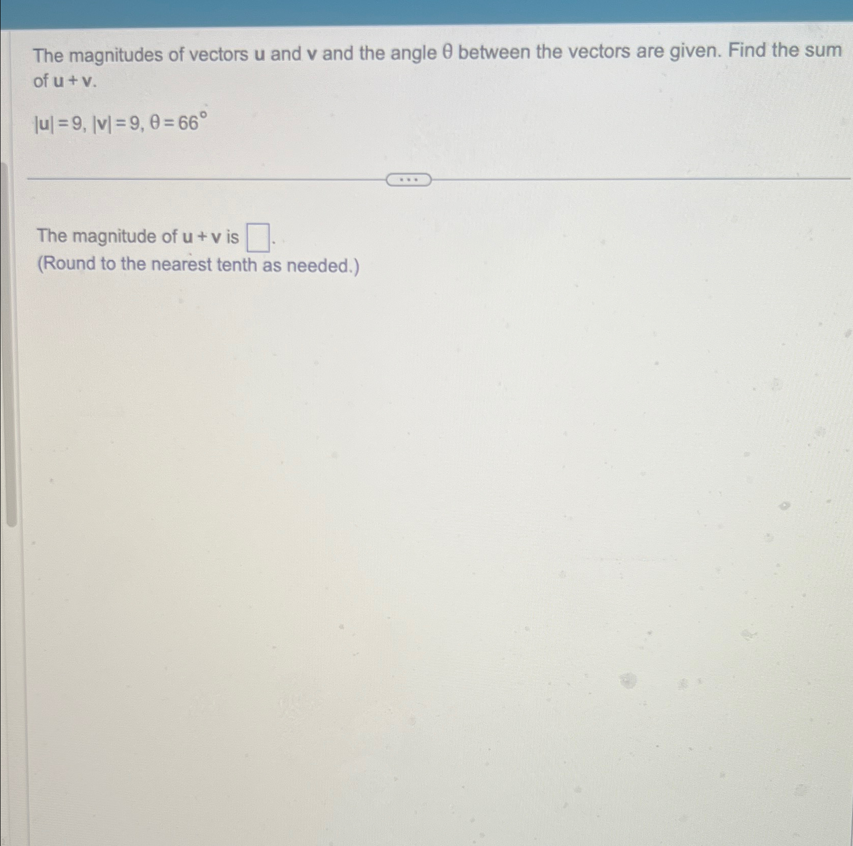 Solved The magnitudes of vectors u ﻿and v ﻿and the angle θ | Chegg.com