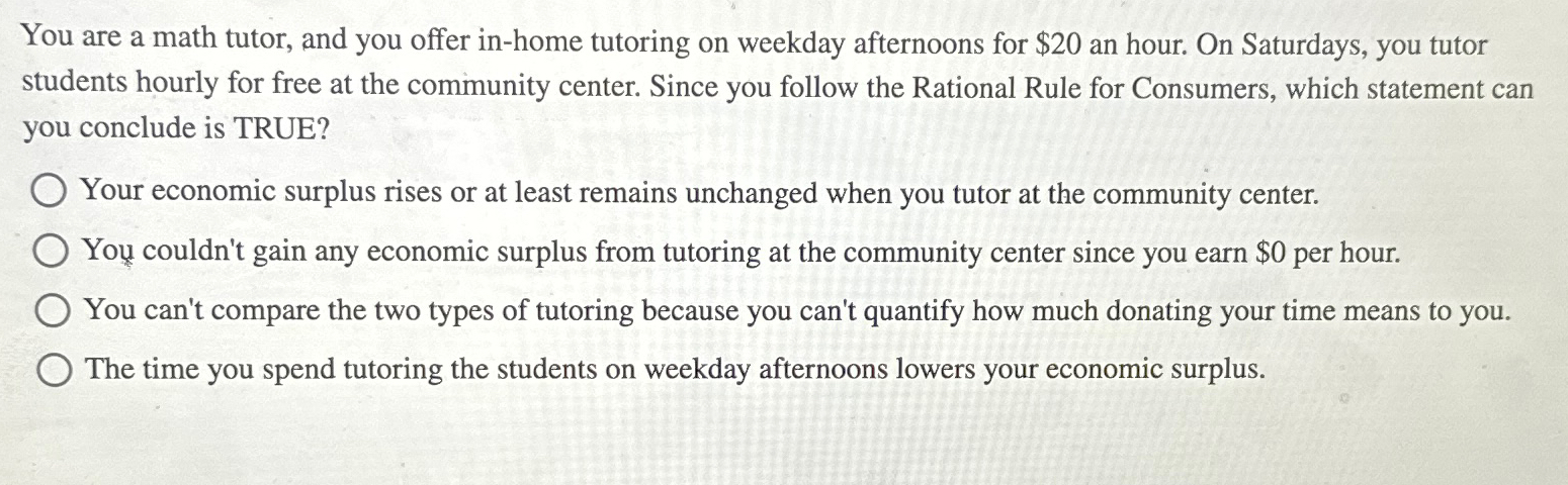 Solved You are a math tutor, and you offer in-home tutoring | Chegg.com