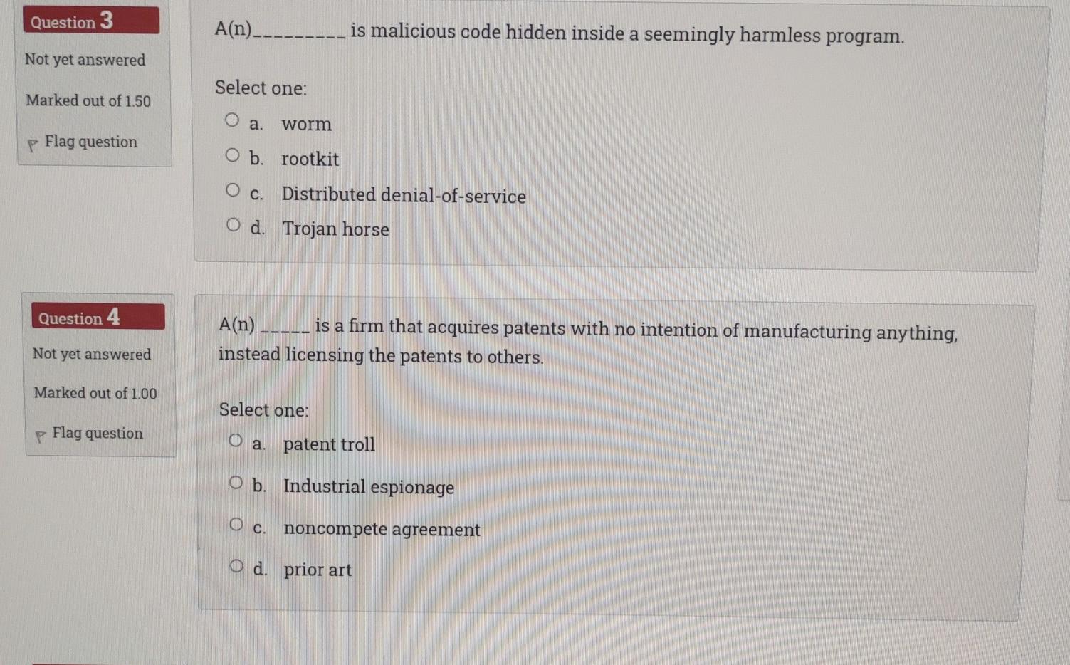 Solved Question 3 A(n)--------- is malicious code hidden | Chegg.com