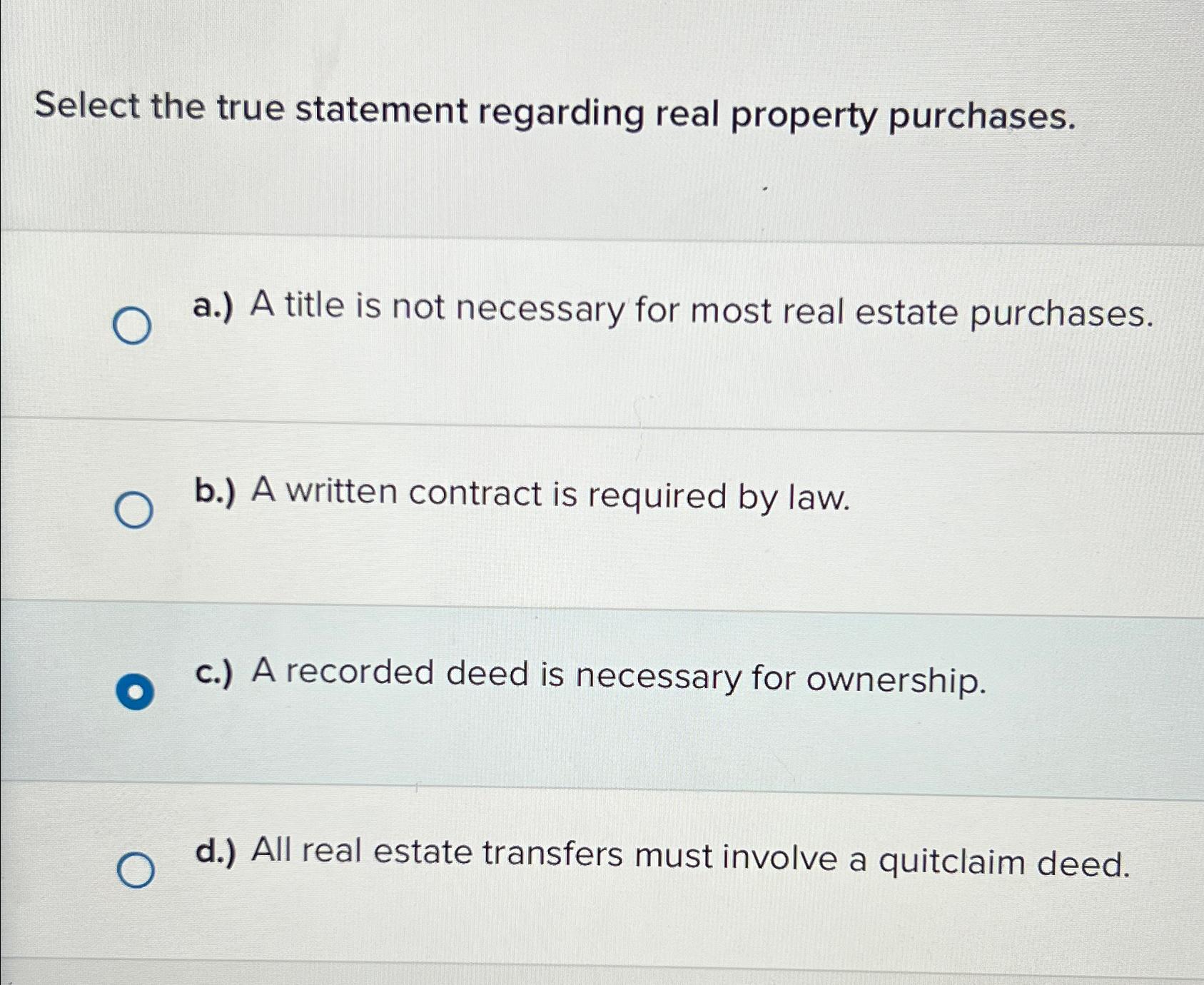 Solved Select the true statement regarding real property | Chegg.com