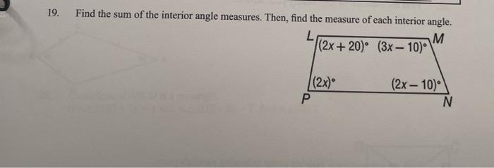Solved 19. Find the sum of the interior angle measures. | Chegg.com