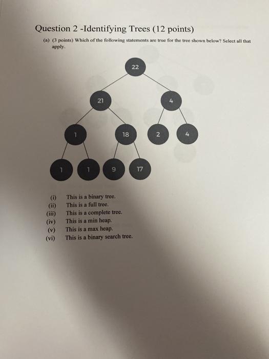 Solved Question 2 -Identifying Trees (12 points) points) | Chegg.com