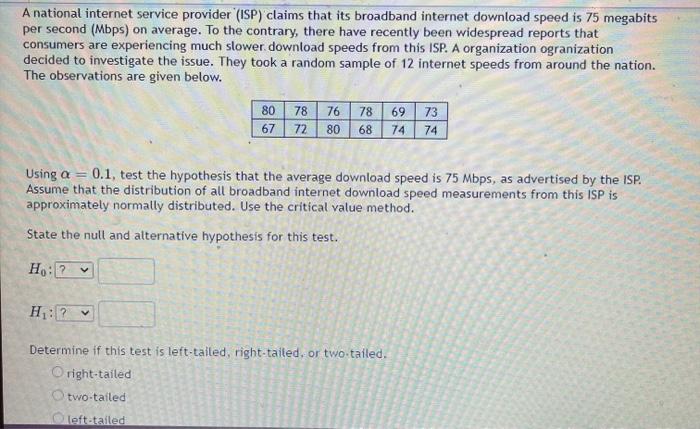 Solved A national internet service provider (ISP) claims | Chegg.com