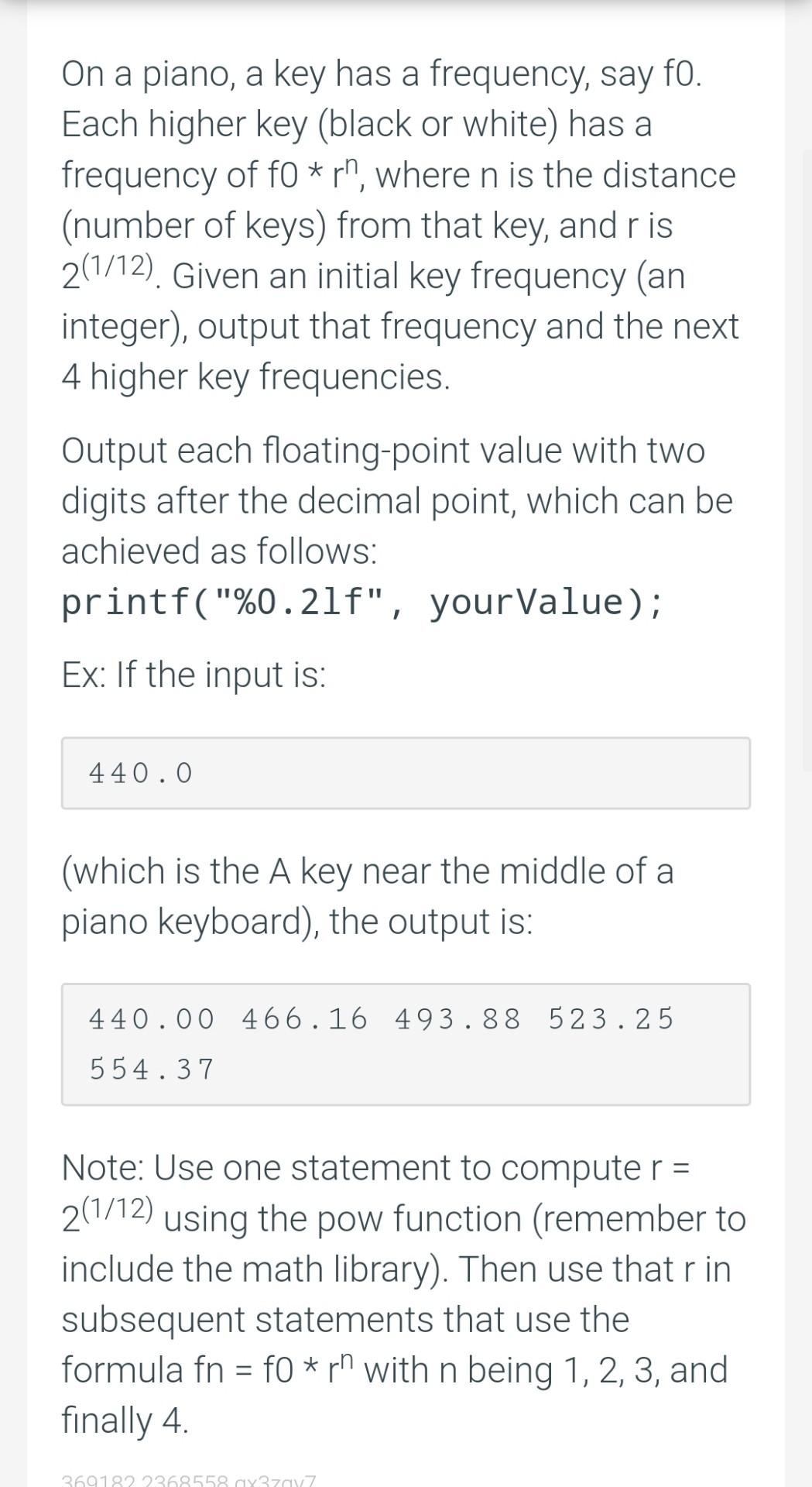 Solved On a piano, a key has a frequency, say fo. Each | Chegg.com