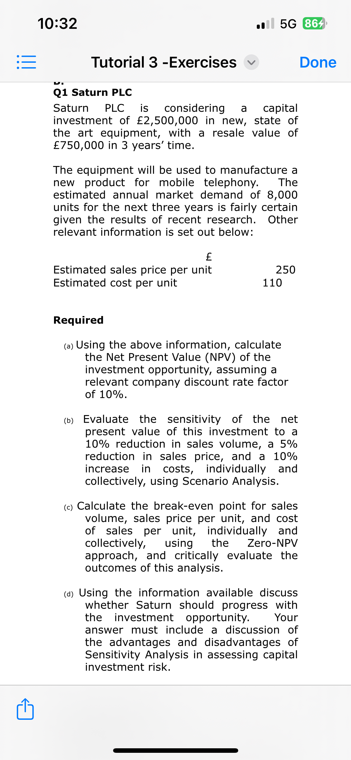 Solved 10:325G864.Tutorial 3 -ExercisesDoneQ1 ﻿Saturn | Chegg.com