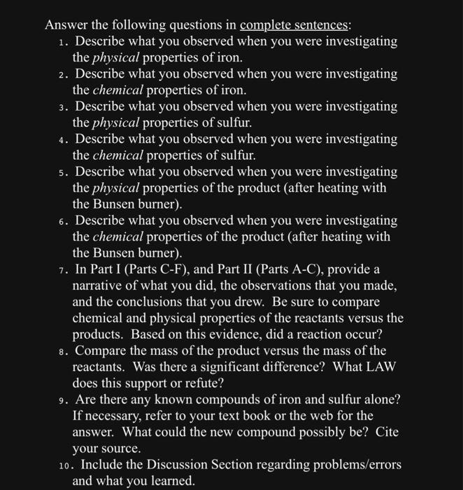 Solved Answer the following questions in complete sentences: | Chegg.com