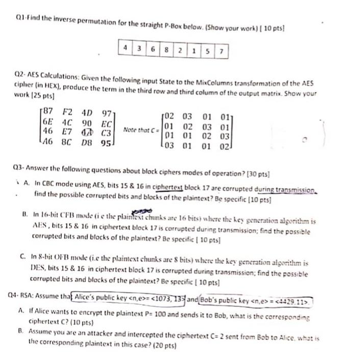 Solved Q1 Find the inverse permutation for the straight | Chegg.com