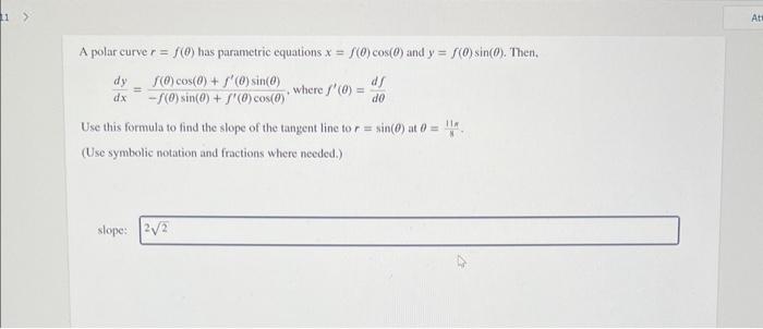 Solved A polar curve r=f(θ) has parametric equations | Chegg.com