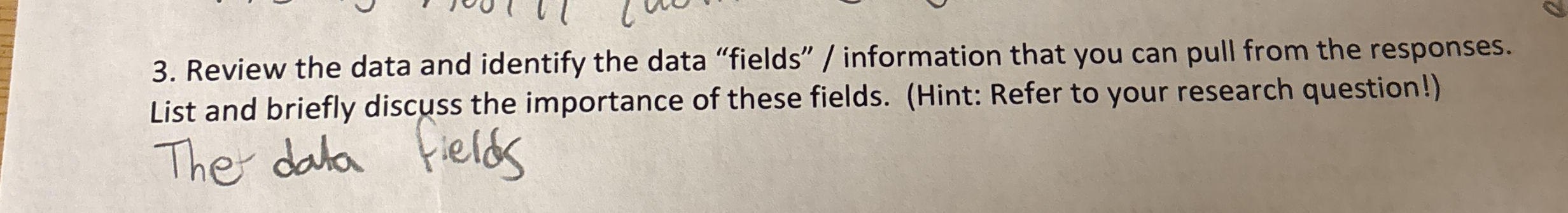 Solved Review the data and identify the data "fields" / | Chegg.com