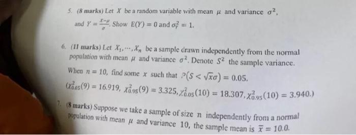 Solved 5. (8 marks) Let X be a random variable with means | Chegg.com