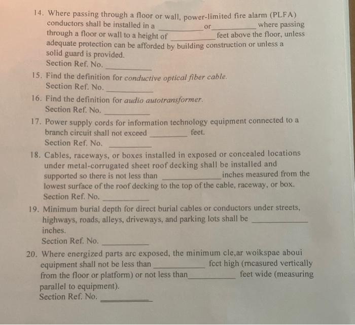 Solved 14. Where passing through a floor or wall, | Chegg.com