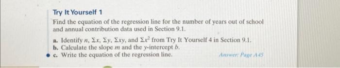 Solved Try It Yourself 1 Find the equation of the regression | Chegg.com