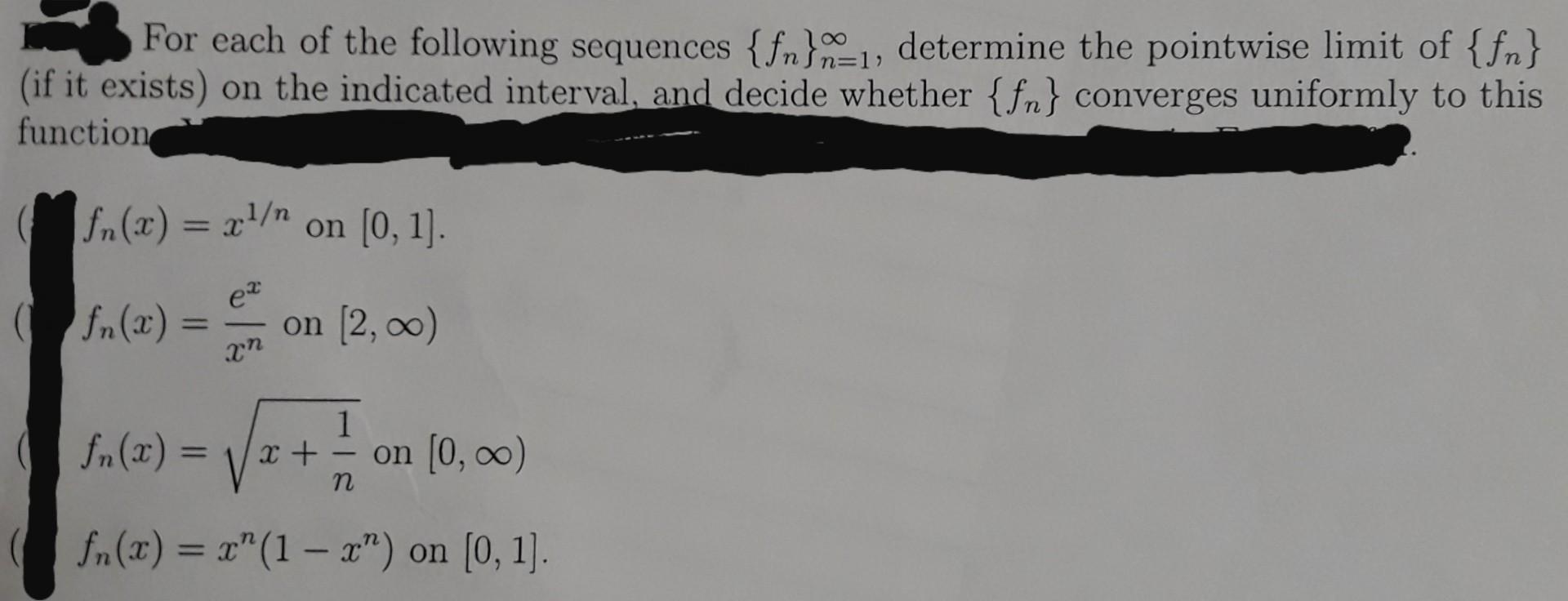 Solved For each of the following sequences {fn}n=1∞, | Chegg.com