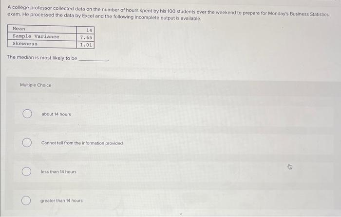 Solved A college professor collected data on the number of | Chegg.com