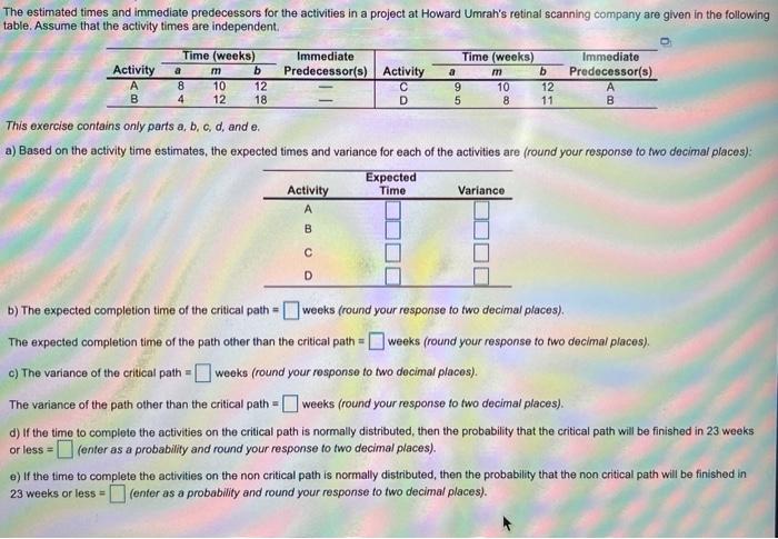 Solved The estimated times and immediate predecessors for | Chegg.com
