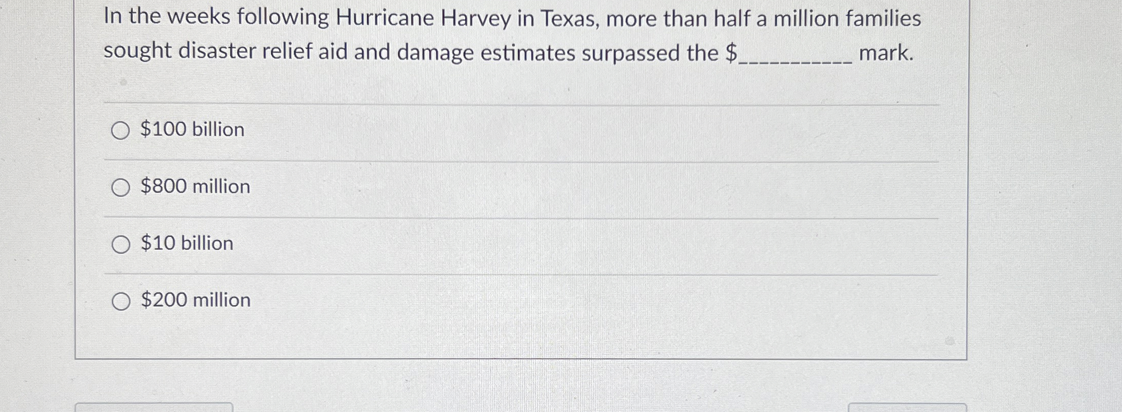 Solved In the weeks following Hurricane Harvey in Texas, | Chegg.com