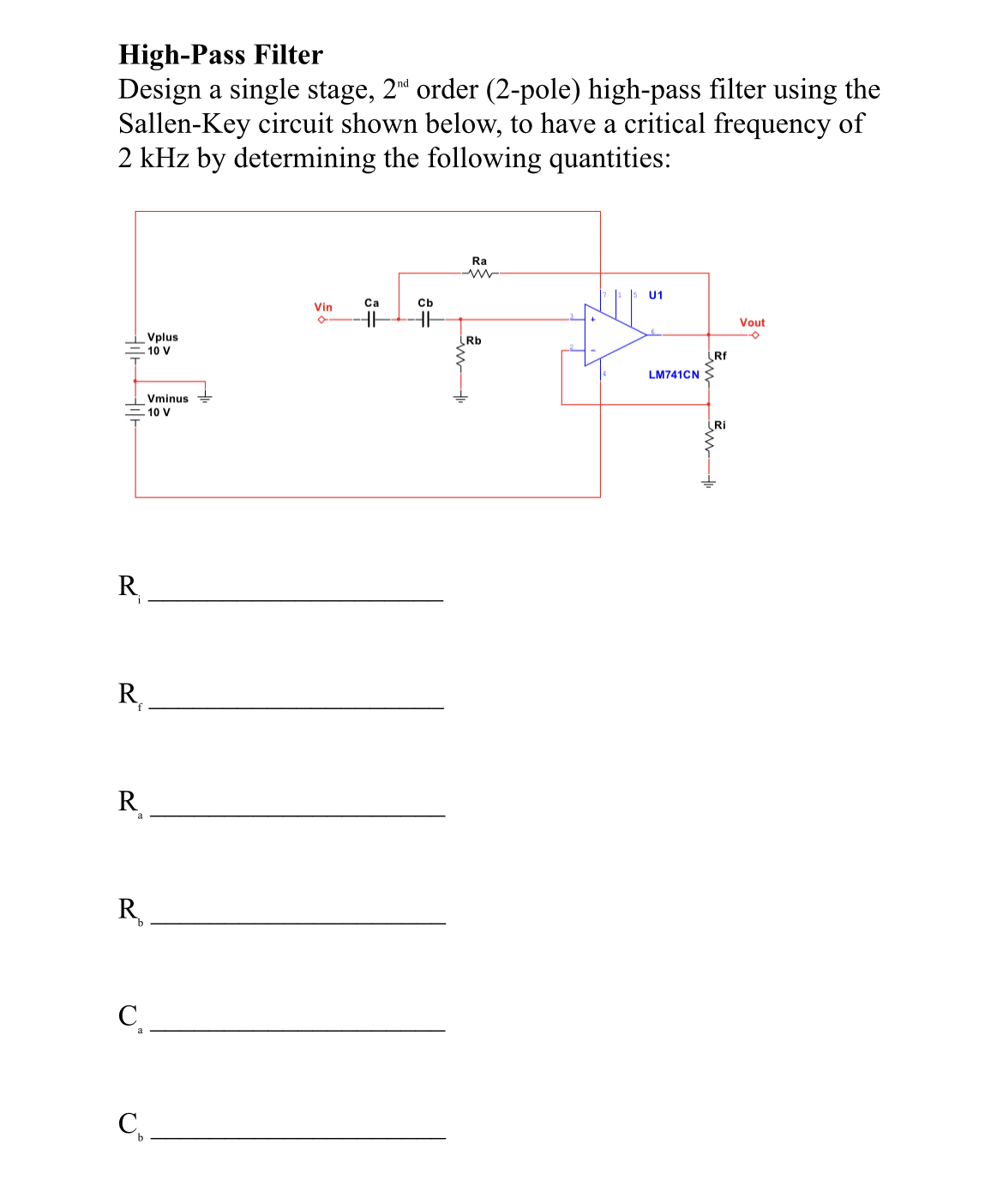 Solved High-Pass FilterDesign a single stage, 2nd ﻿order | Chegg.com