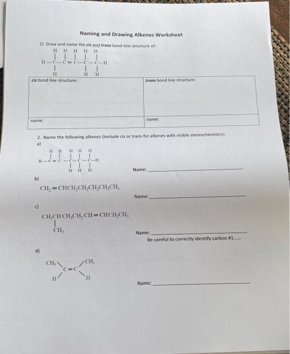Solved Naming and Drawing Alkenes Worksheet 2) Draw and name | Chegg.com