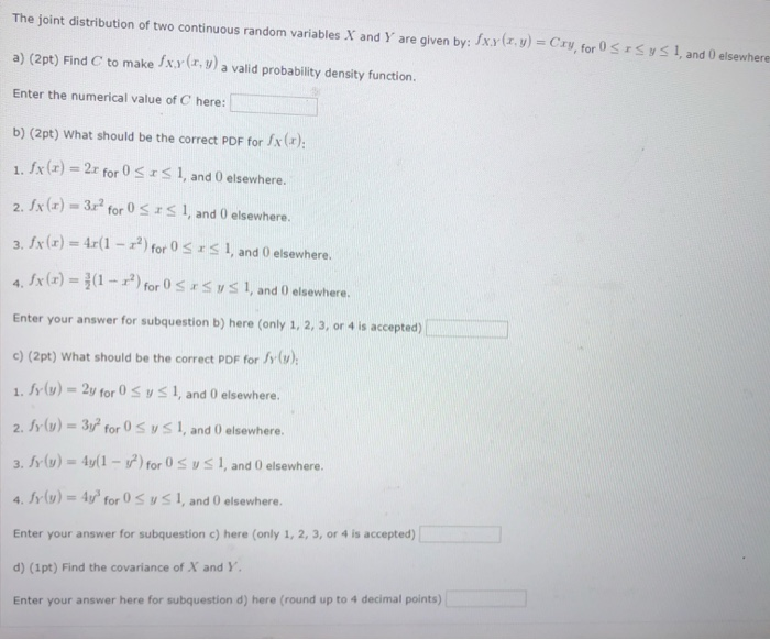 Solved The joint distribution of two continuous random | Chegg.com