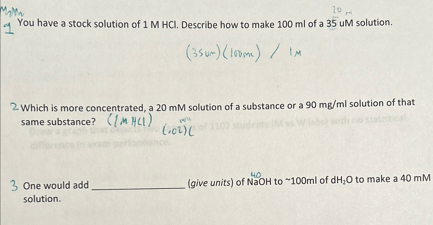 Solved 1 ﻿You have a stock solution of 1MHCl. ﻿Describe how | Chegg.com