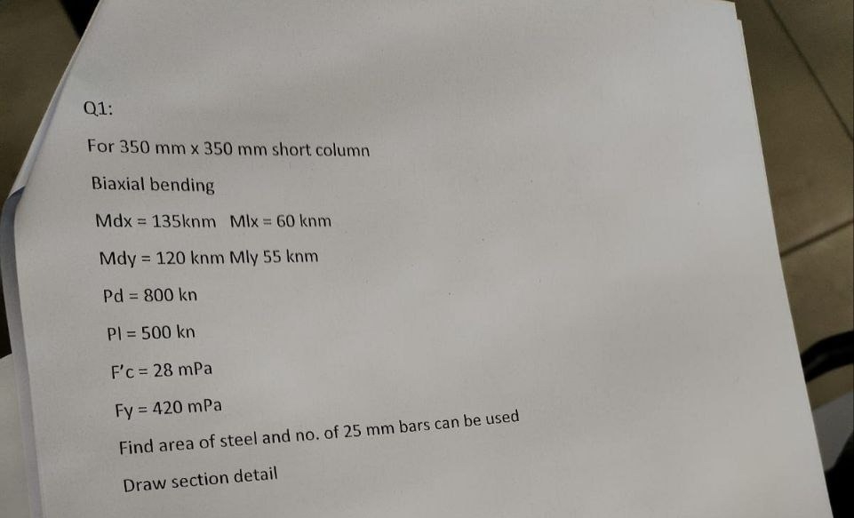 Solved Q1:For 350mm×350mm ﻿short columnBiaxial | Chegg.com