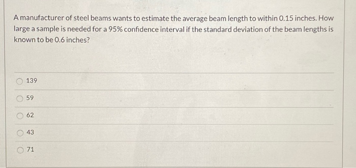 Solved A manufacturer of steel beams wants to estimate the | Chegg.com