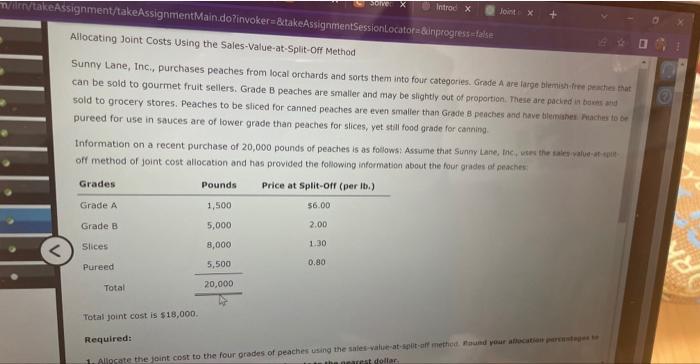 Solved Allocating Joint Costs Using the | Chegg.com