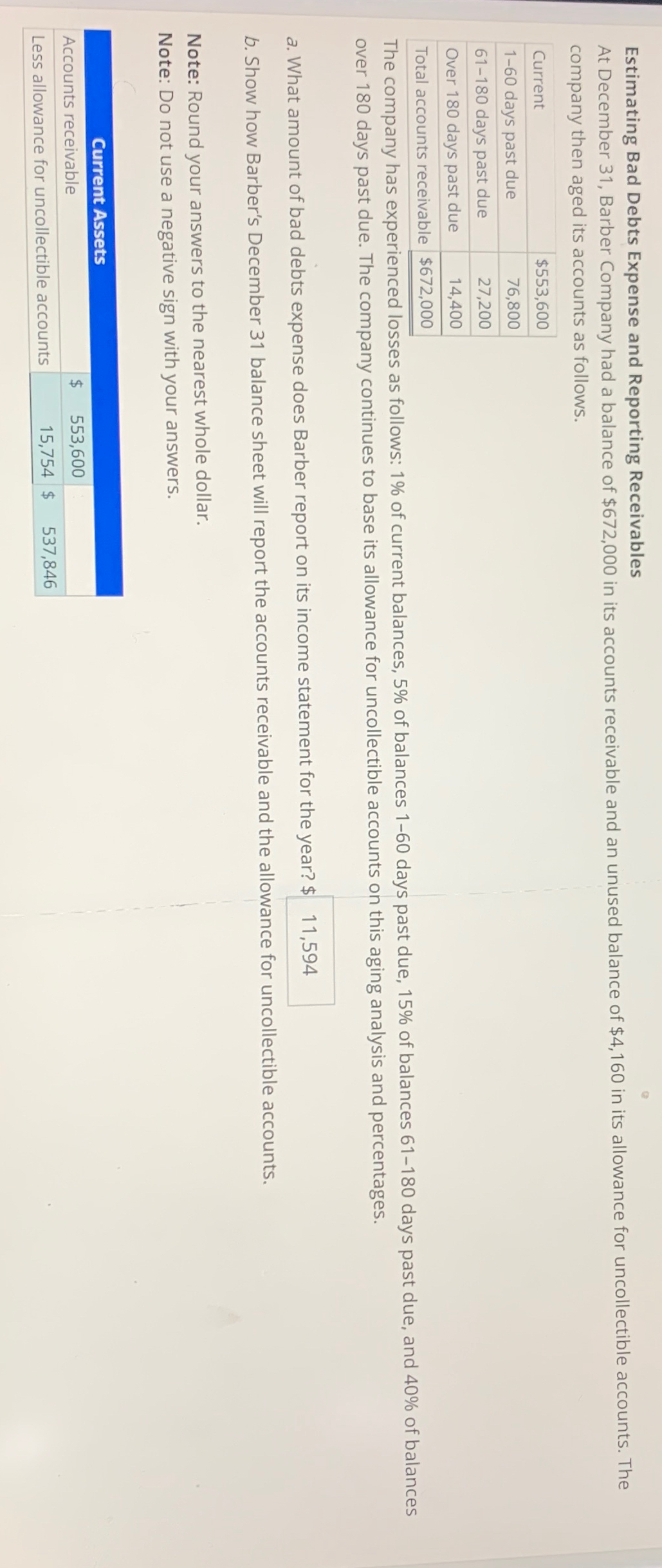 Solved Estimating Bad Debts Expense and Reporting | Chegg.com