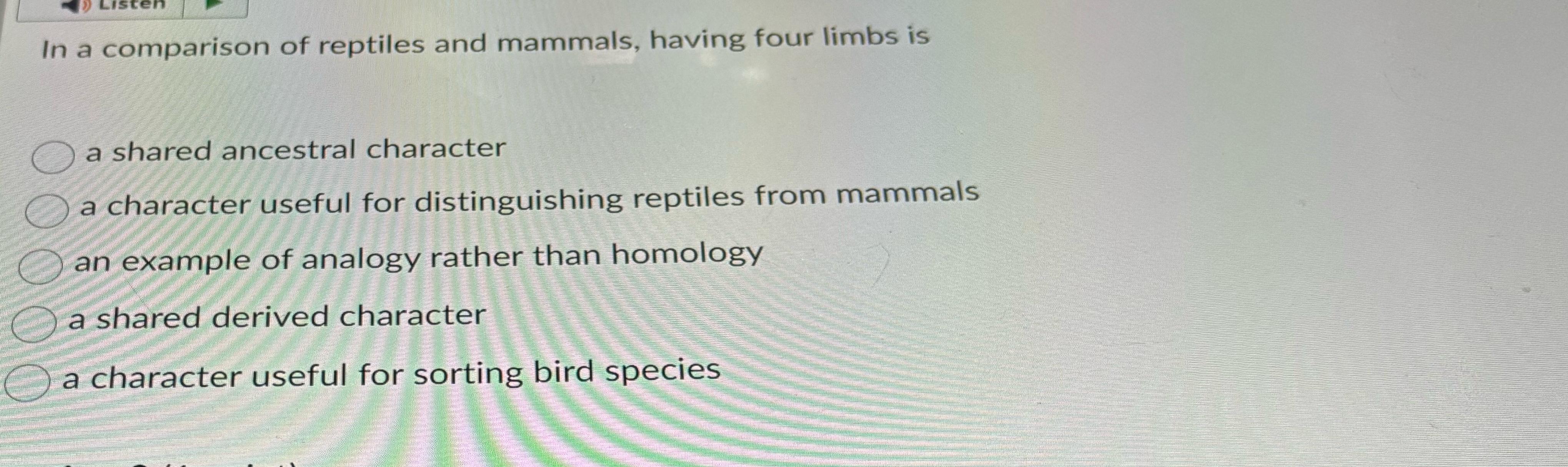 Solved In a comparison of reptiles and mammals, having four | Chegg.com
