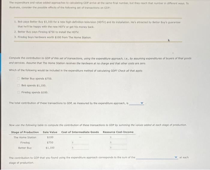 Solved The expenditure and value added approaches to | Chegg.com