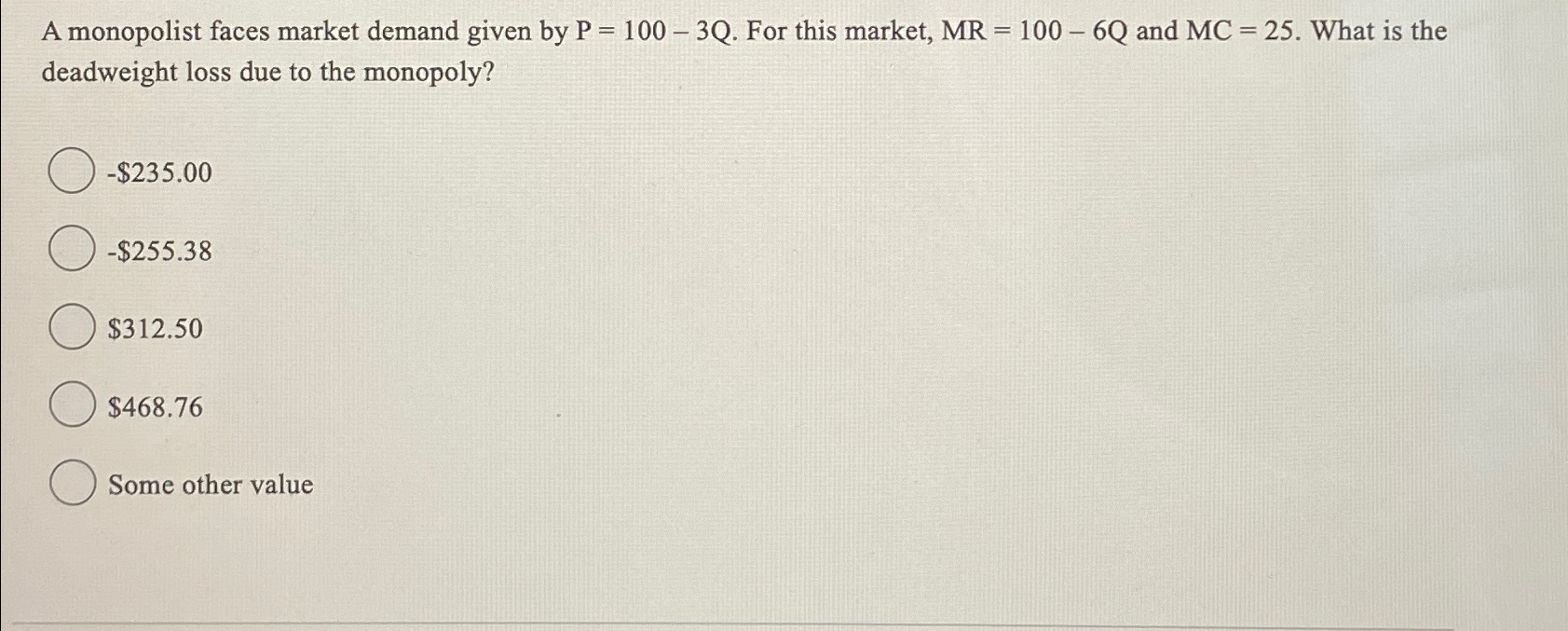 Solved A monopolist faces market demand given by P=100-3Q. | Chegg.com