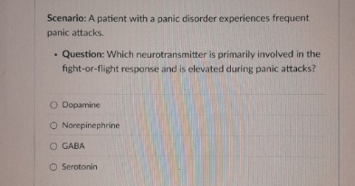 Solved Scenario: A patient with a panic disorder experiences | Chegg.com